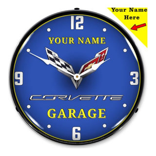 GM1907700 Add Your Name C7 Corvette Garage Clock - Contemporary - Wall ...
