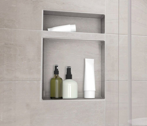 Shower niche vs corner shelves Shower niche vs corner shelves