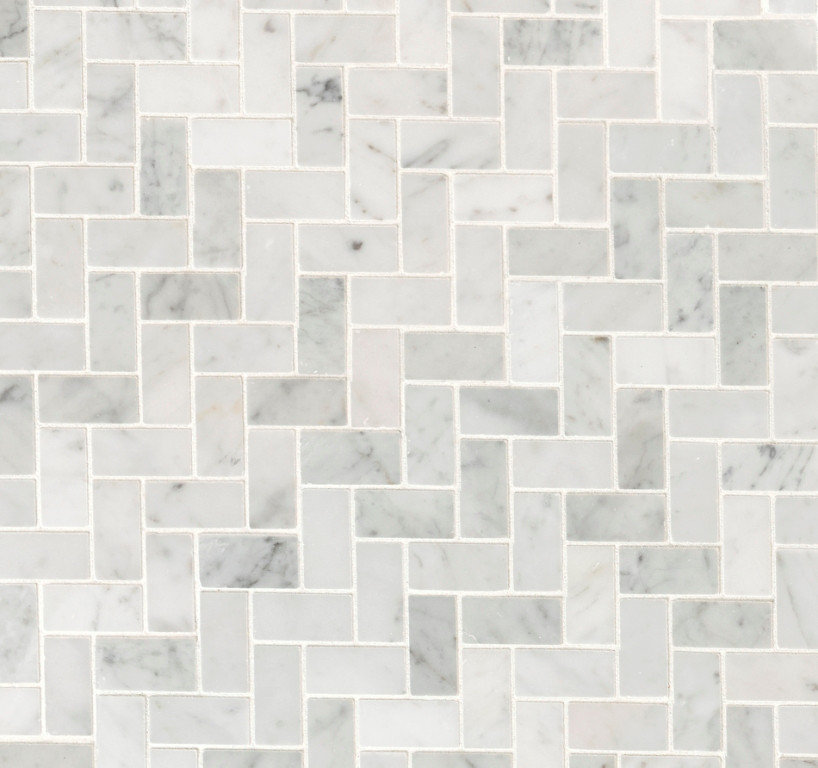 Carrara White 1X2 Herringbone Honed Mosaic - Traditional - Mosaic Tile ...