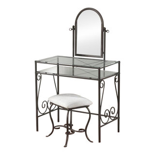 Pemberly Row Metal Vanity Set in Linen - Mediterranean - Bedroom ...