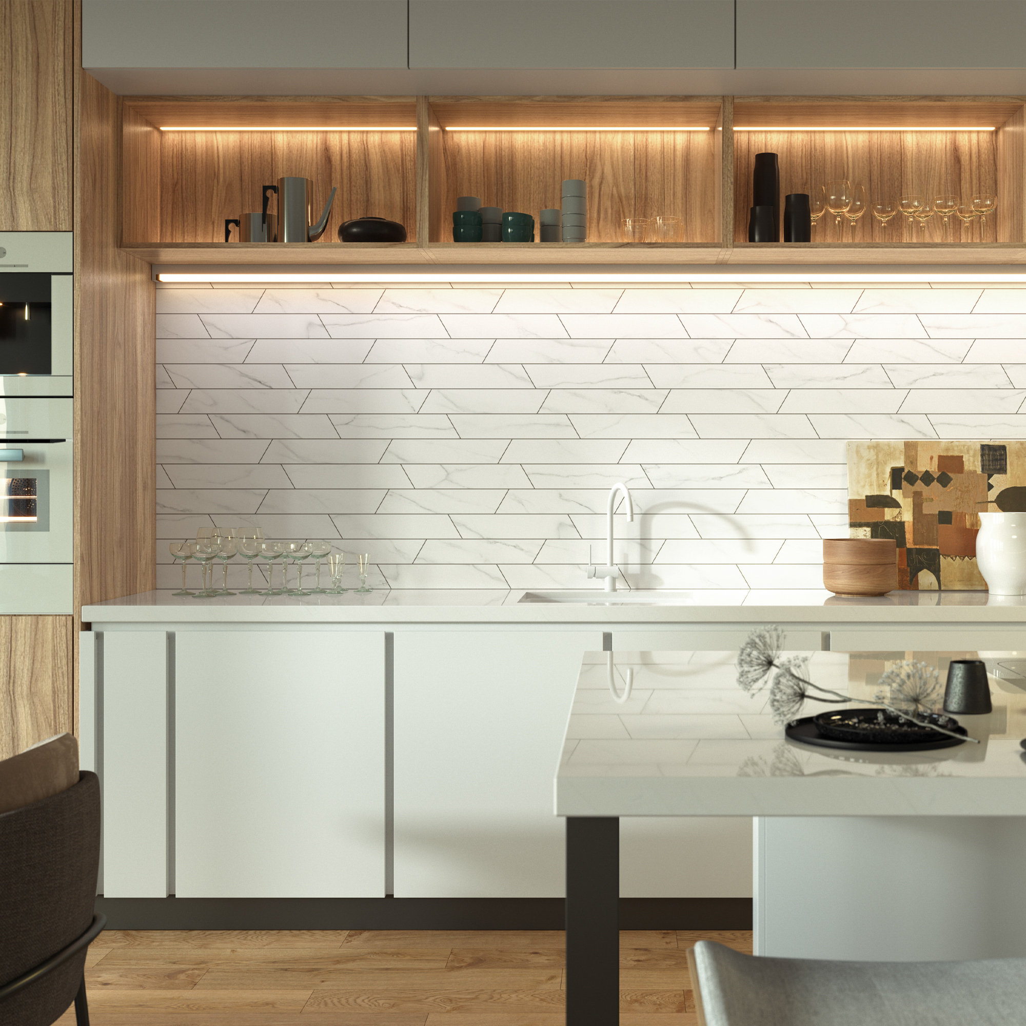 3x16 Chevron Marble Look Wall and Floor Tile, 1 Box - Traditional ...