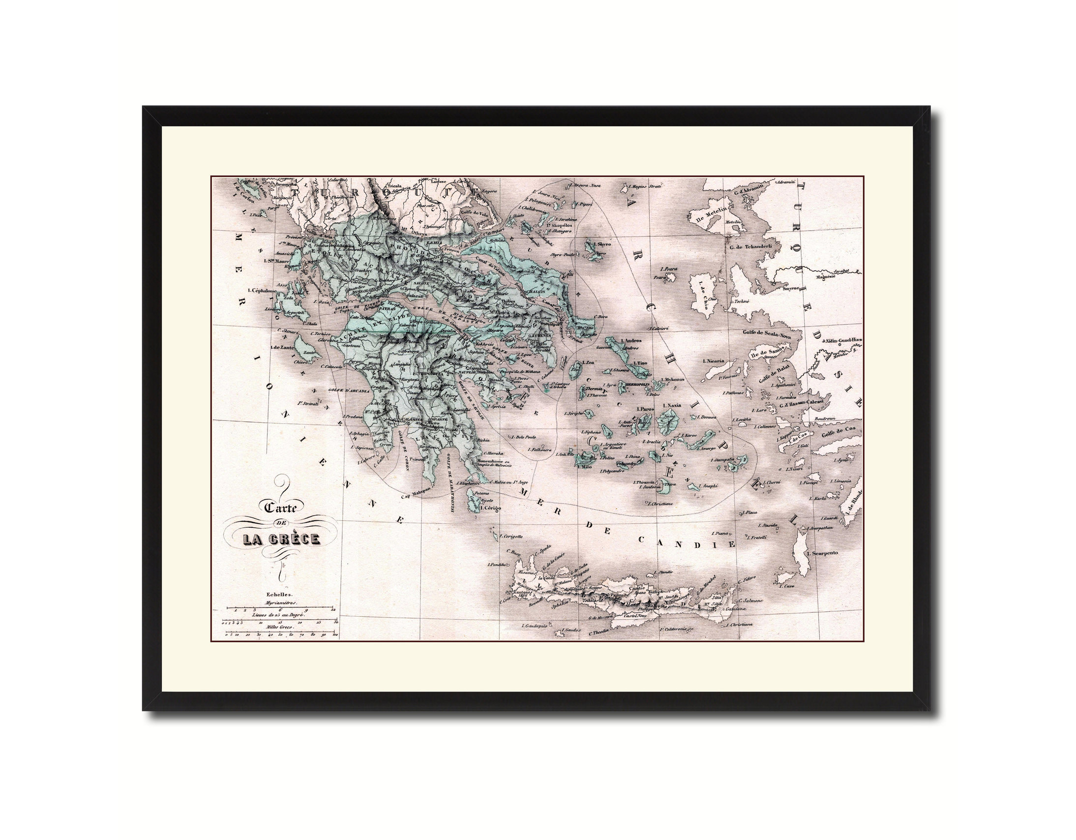 Greece Vintage Antique Map Wall Art, 28"x37" - Contemporary - Prints ...