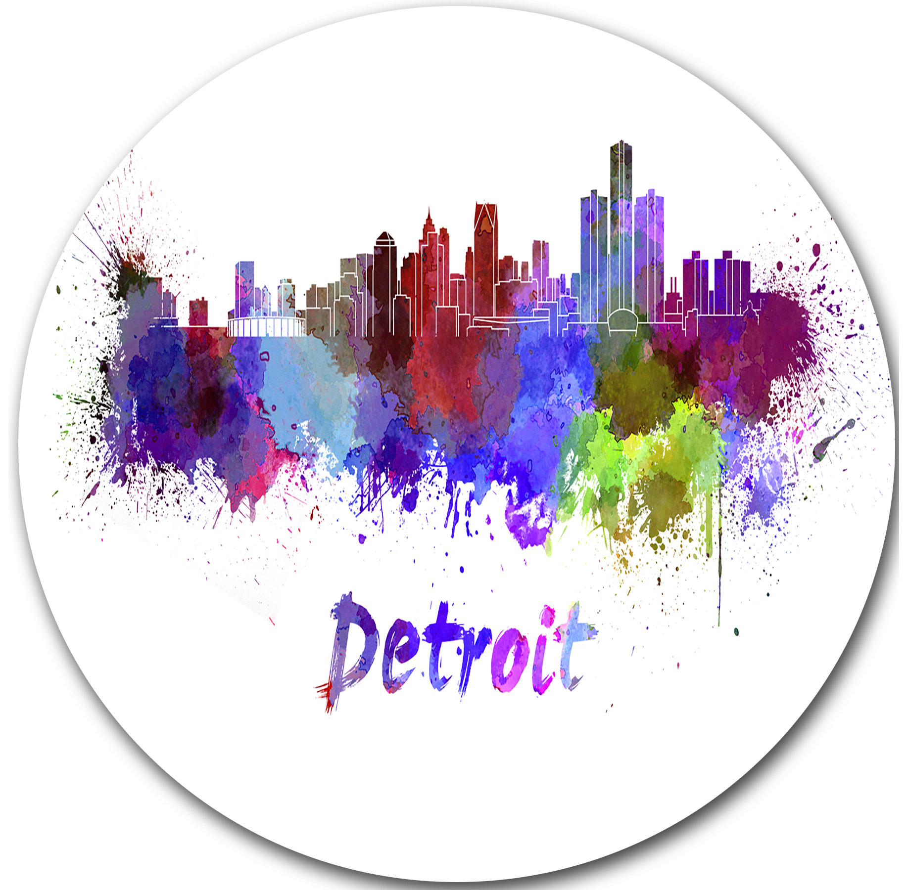 Detroit Skyline, Cityscape Disc Metal Wall Art, Disc of 23 inch ...
