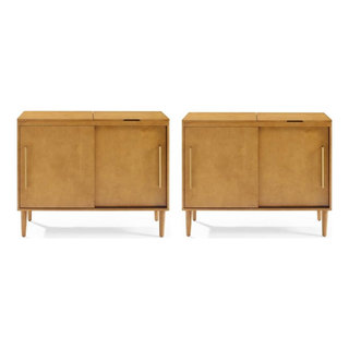 Home Square 2 Piece Solid Wood Media Console Table Set in Acorn Brown ...