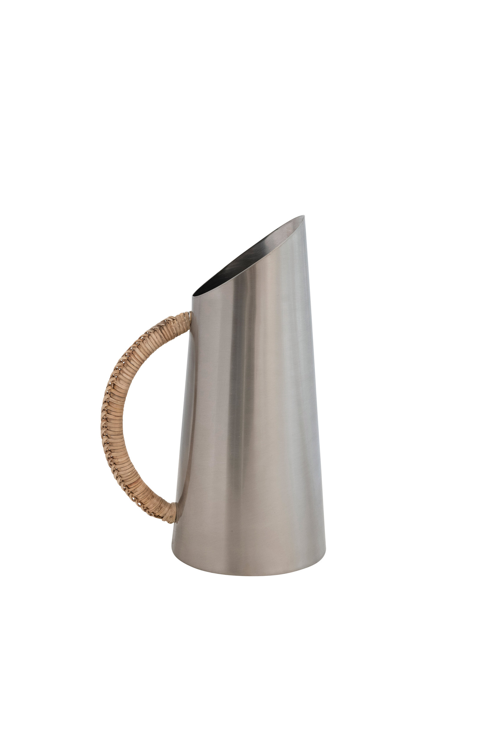 Modern Boho Angled Stainless Steel Pitcher with Rattan Wrapped Handle ...