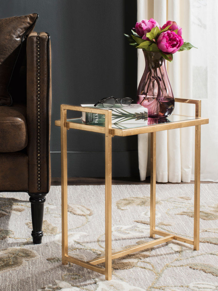 Debbie Mirror Top Gold Leaf End Table Antique Gold - Contemporary ...
