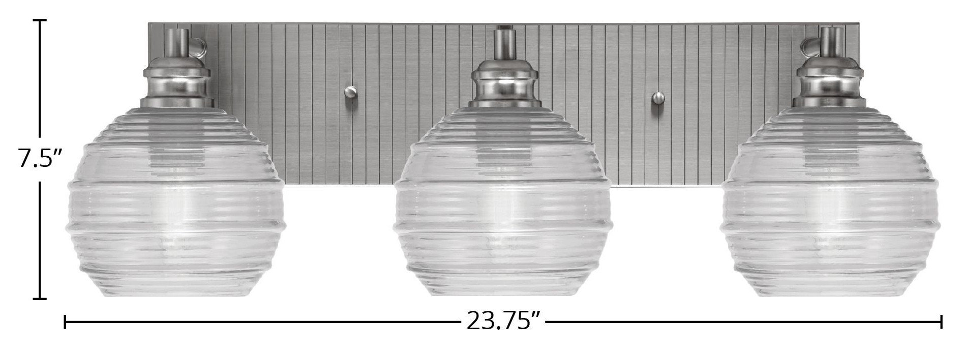Edge 3-Light Bath Bar, Brushed Nickel Finish, 6" Clear Ribbed Glass ...