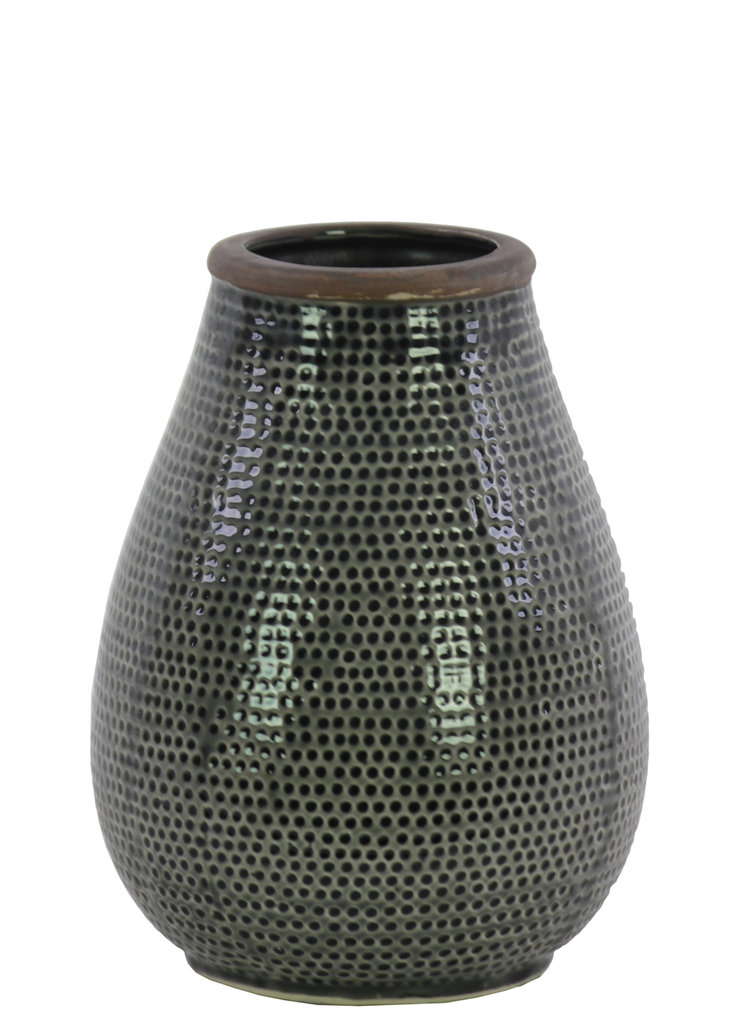Ceramic Bellied Vase With Dimpled Pattern, Small, Gray - Transitional ...