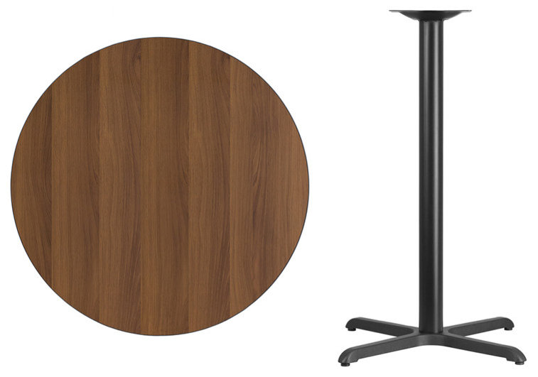 36'' Round Walnut Laminate Table Top with 30'' x 30'' Bar Height Table ...