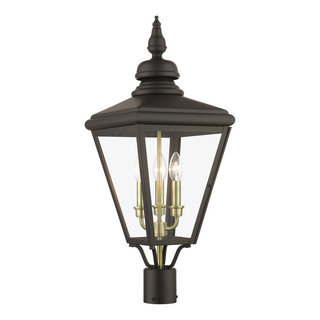 3 Light Bronze Outdoor Large Post Top Lantern, Antique Brass ...