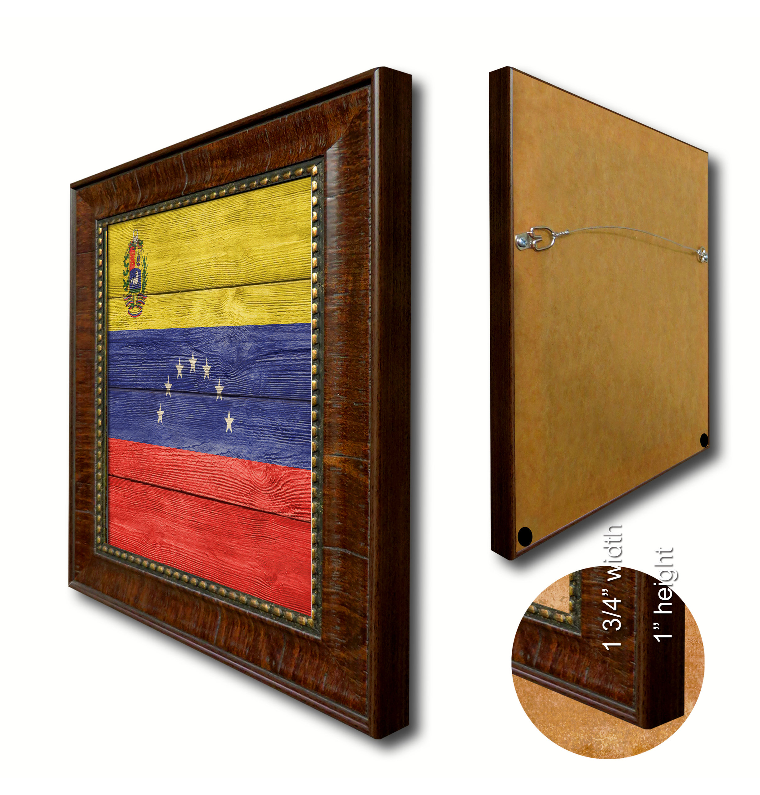 Venezuela Country Textured Flag Print With Brown Gold Frame, 23" X 33 ...