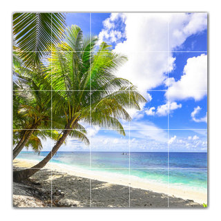 Beach Ceramic Tile Wall Mural HZ500083, 60" Wide x 60" High - Tropical ...