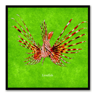 Lionfish Animal Green Print on Canvas with Picture Frame, 15"x15 ...
