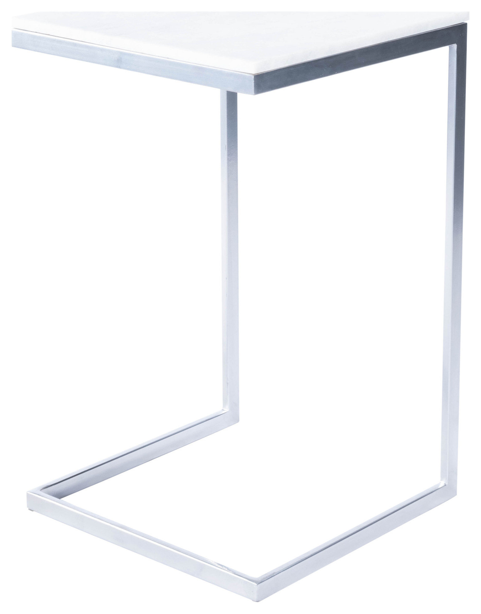 26" Silver and White Marble Square C Shape End Table - Contemporary ...