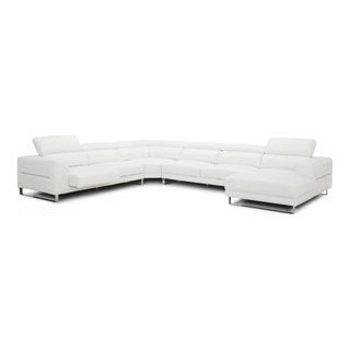 Keisha Contemporary White Full Leather U Shaped Sectional Sofa ...