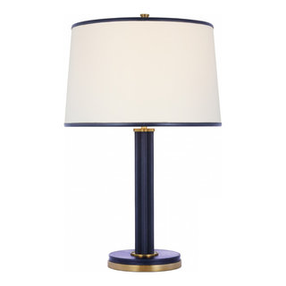 Riley Natural Brass and Navy Medium Table Lamp - Contemporary - Table ...
