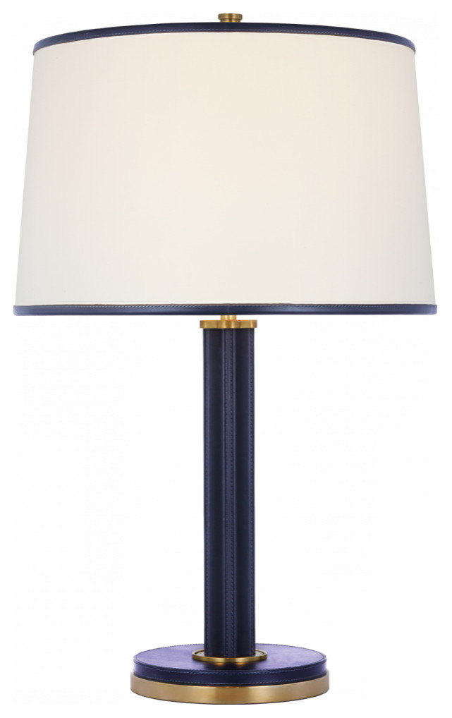 Riley Natural Brass and Navy Medium Table Lamp - Contemporary - Table ...