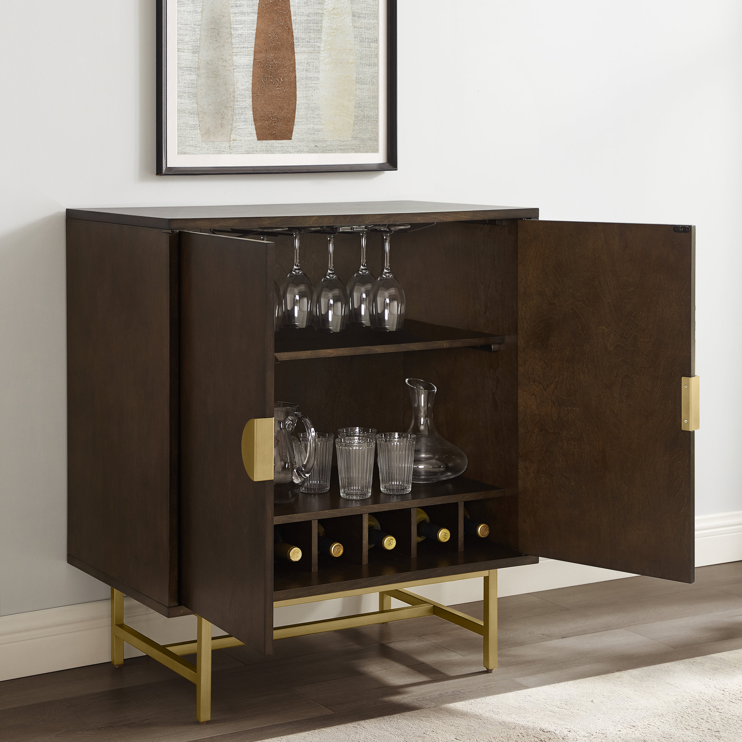 Blair Bar Cabinet Dark Brown/Gold - Contemporary - Wine And Bar ...