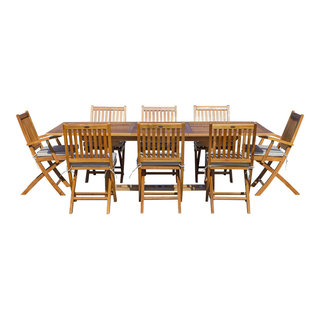 9-Piece Teak Wood Santa Monica Dining Set; Rectangular Extension Table ...