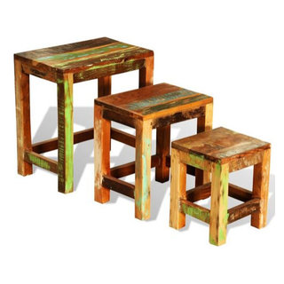 vidaXL Side Table Set of 3 Unique designs for each piece - Rustic ...