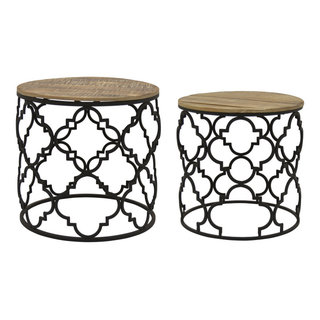 Plutus Brands Metal/Wood Plant Stand, Black Metal Set Of 2 ...