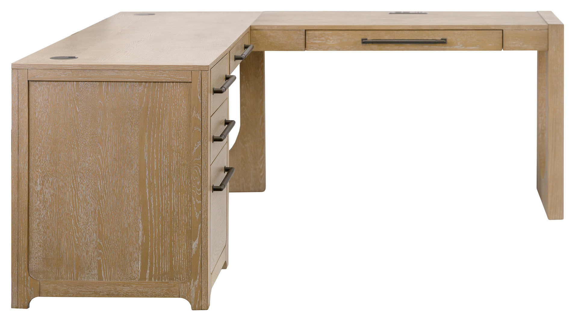 Modern Wood L-Shape Pedestal Desk With Right Facing Open Return, Light ...