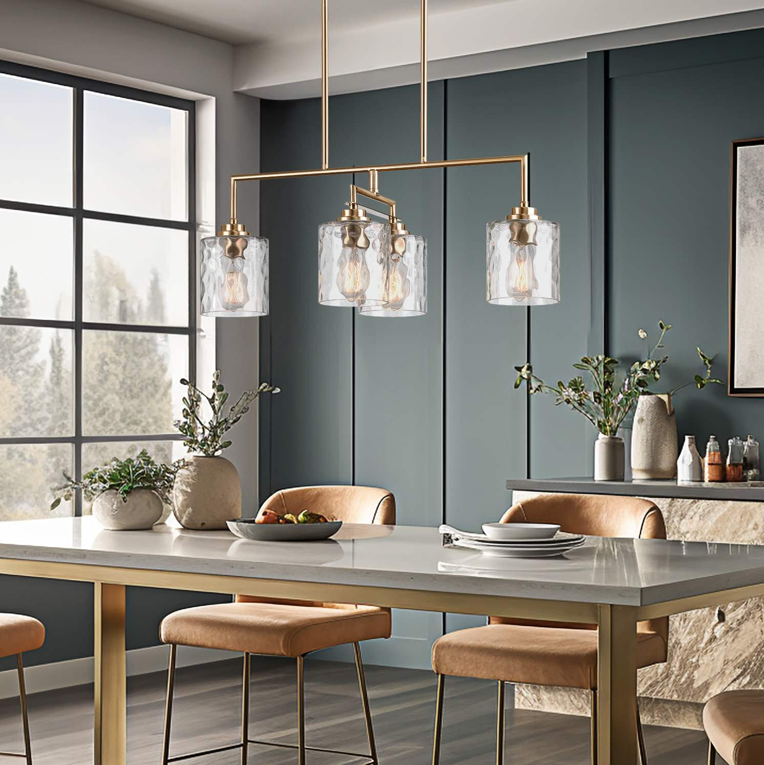 Kira Home Monroe 28" Island Light, Free Swinging Center Arm, Hammered ...