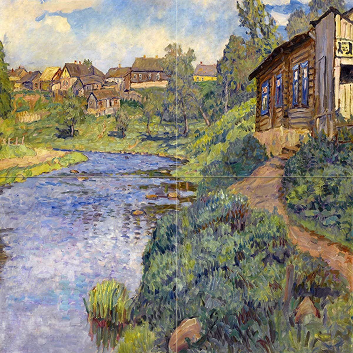 Tile Mural VILLAGE STREAM trees water sky Backsplash, 6" Ceramic Matte ...