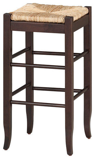 Square Rush Backless Wood Bar Stool - Tropical - Bar Stools And Counter ...