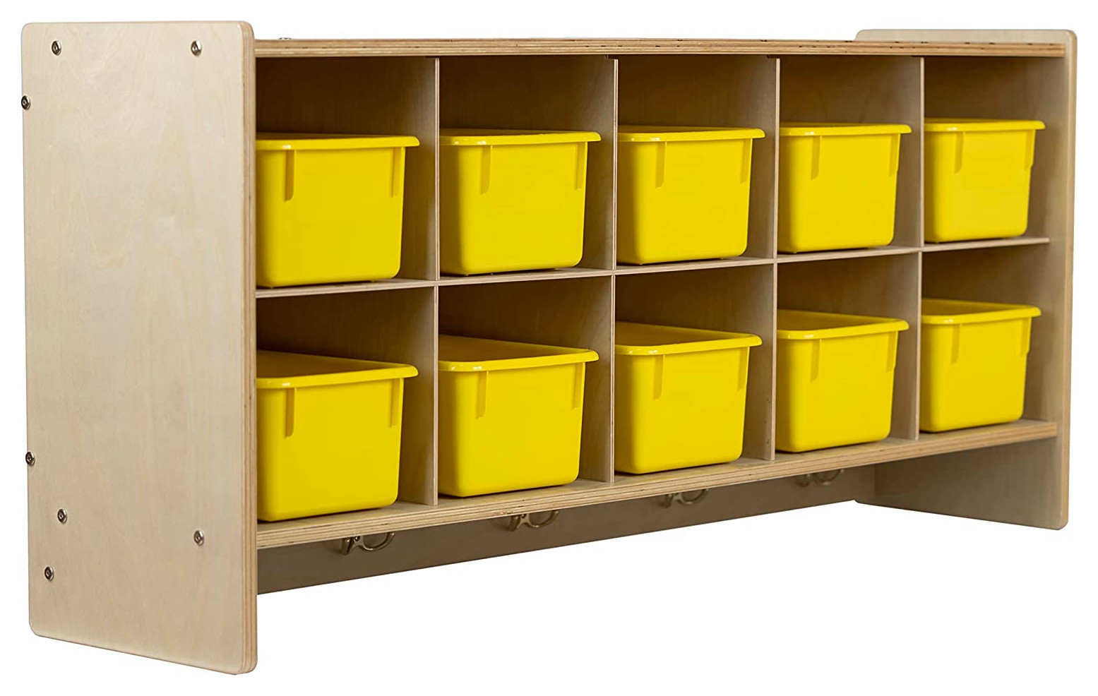 10 Section Wood Cubbies Storage, Yellow Bins, Wall Hanging Organizers ...