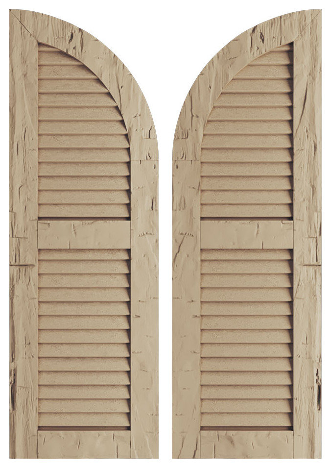 11"Wx24"H Hand Hewn Joined BnB Elliptical Top Faux Wood Shutters, 12"W ...
