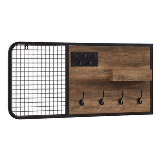 Lia 42" Metal and Wood Wall Organizer with Hooks - Rustic Oak - Wall ...