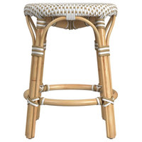 Home Square 18" Rattan Round Stool - White and Tan Dot - Set of 3 ...