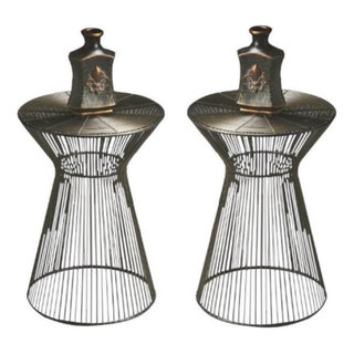 Home Square Iron Frame Accent Table in Black Finish - Set of 2 ...