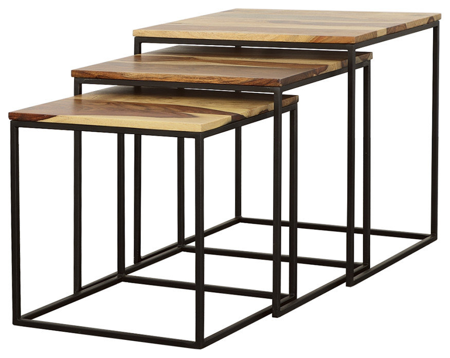 Belcourt 3-piece Square Nesting Tables Natural and Black - Industrial ...