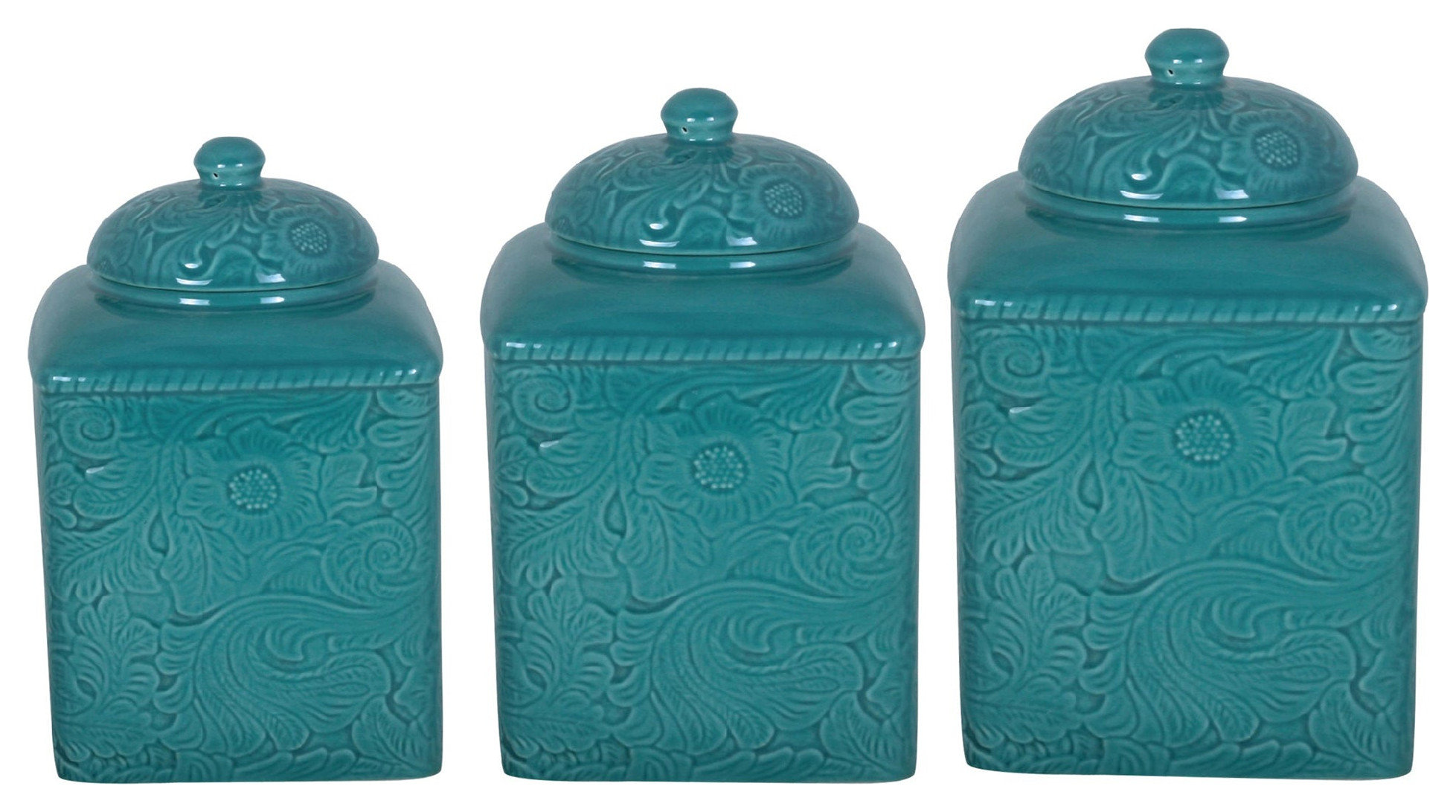 Savannah Canister Set, Turquoise, 3 Piece - Traditional - Kitchen ...