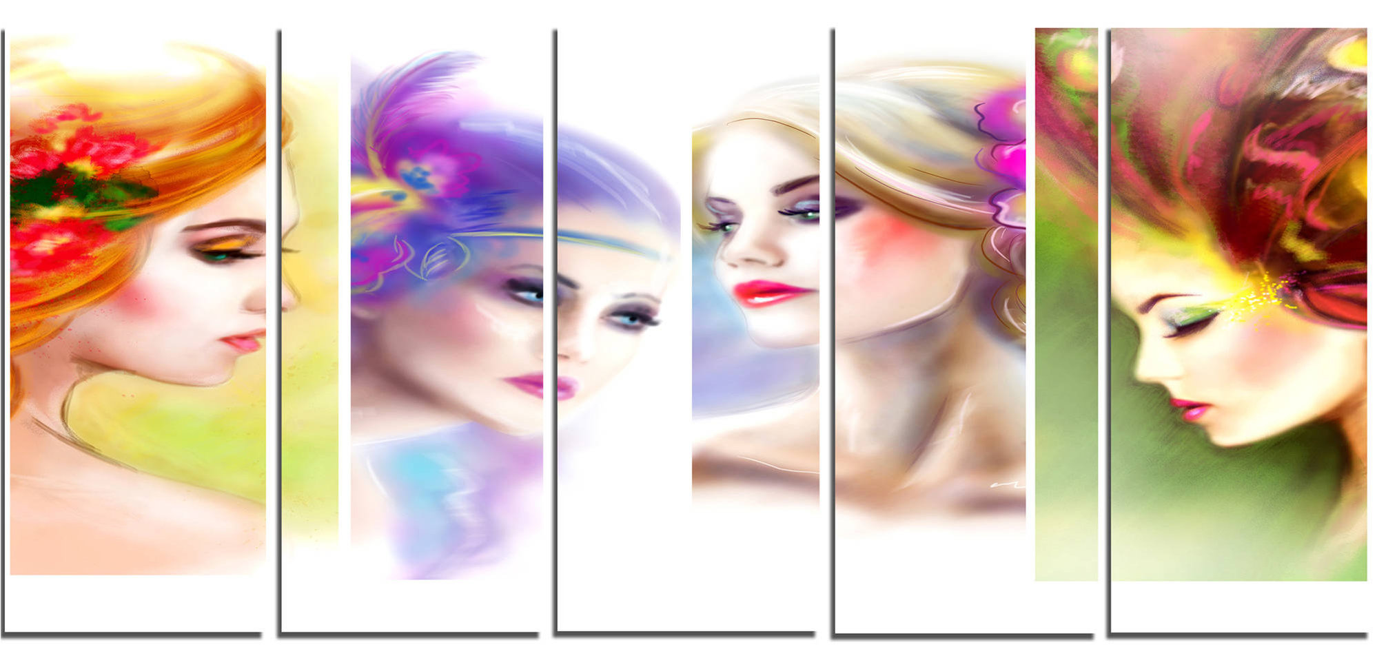 "Colorful Women Face Collage" Portrait Digital Art Wall Art, 60"x28", 5 ...