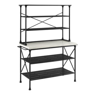 Pemberly Row 2 Piece 24" Faux Marble Bakers Rack in Matte Black - Baker ...
