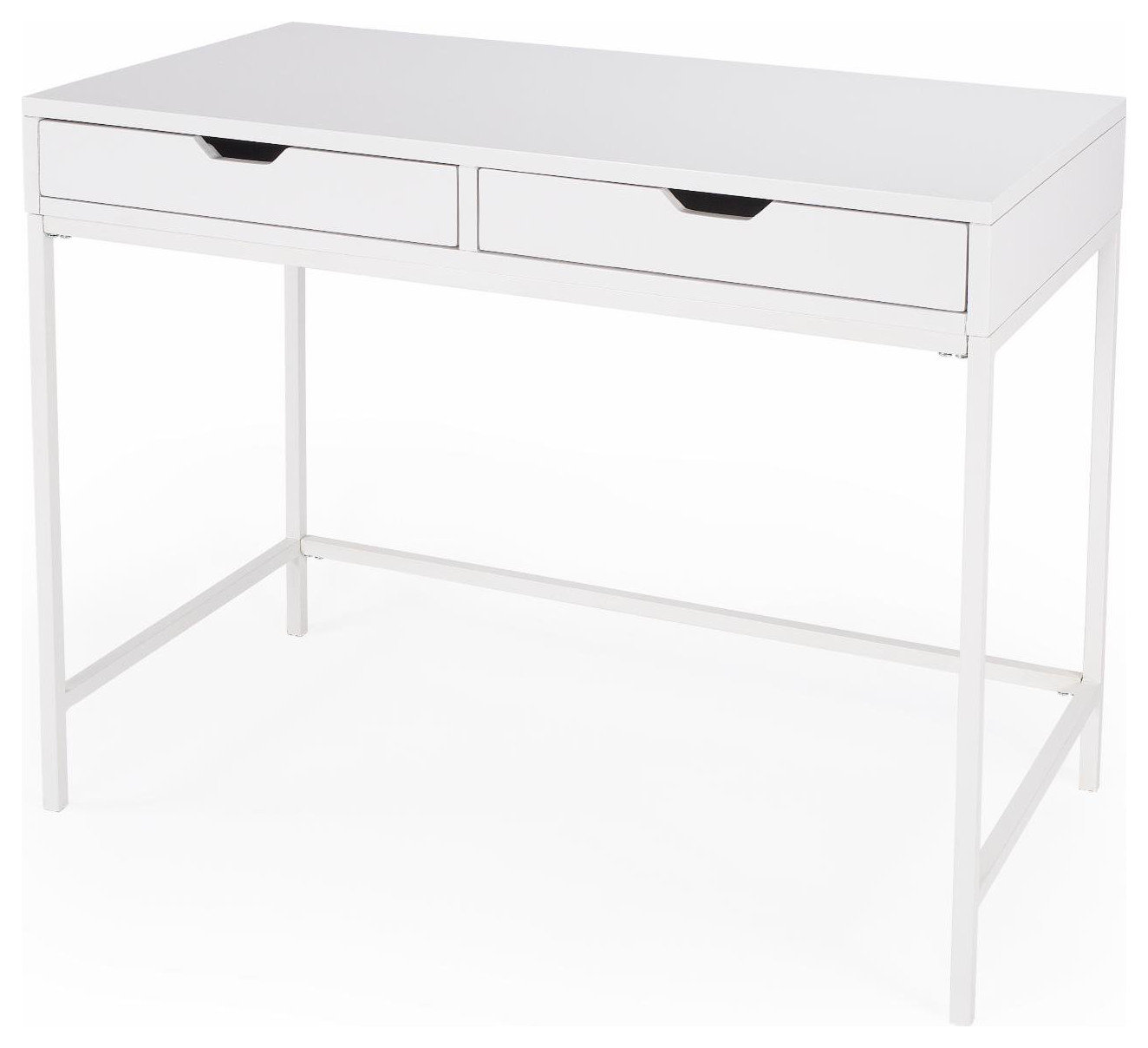 Transitional Desk, Metal Frame & Rubberwood Top With 2 Storage Drawers ...