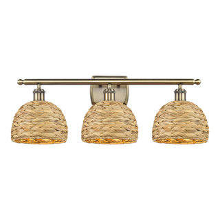 Woven Rattan 3-Light 28" Bath Vanity Light, Natural Shade - Tropical ...