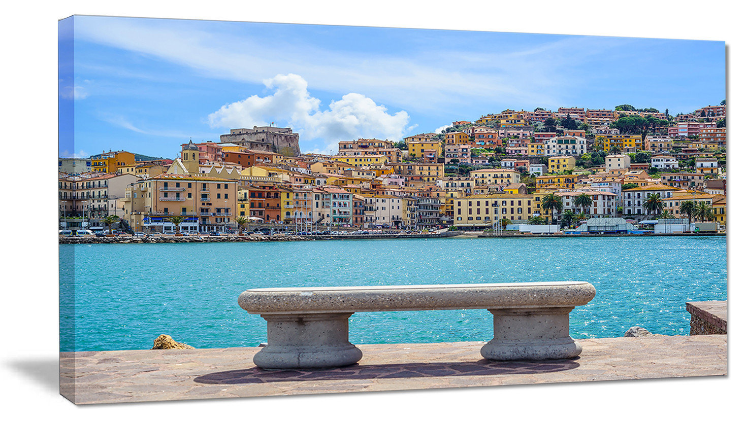 "Seafront Bench in Port Santo Stefano" Seashore Wall Art, 60"x28 ...
