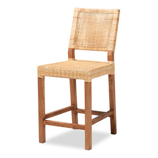 Lesia Bohemian Natural Brown Rattan and Walnut Brown Finished Wood ...