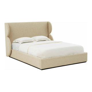 Jibriyah Beige Tweed Bed in Queen - Transitional - Platform Beds - by ...
