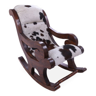 Hair-On Cowhide Wooden Handcrafted Rocking Chair RC104-FC, 24" W x 48 ...