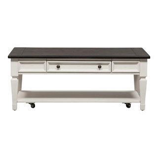 Transitional Coffee Table, Wheeled Design With Plank Top & Full ...