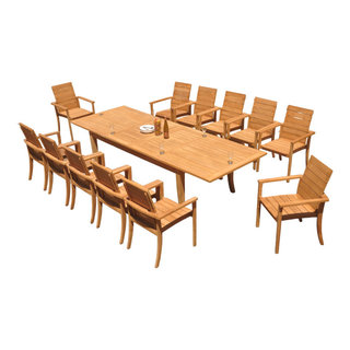 13-Piece Teak Dining Set: 122" X-Large Rectangle Table, 12 Alps ...
