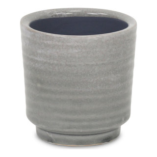 Gray Rippled Ceramic Pot - Small - Transitional - Indoor Pots And ...