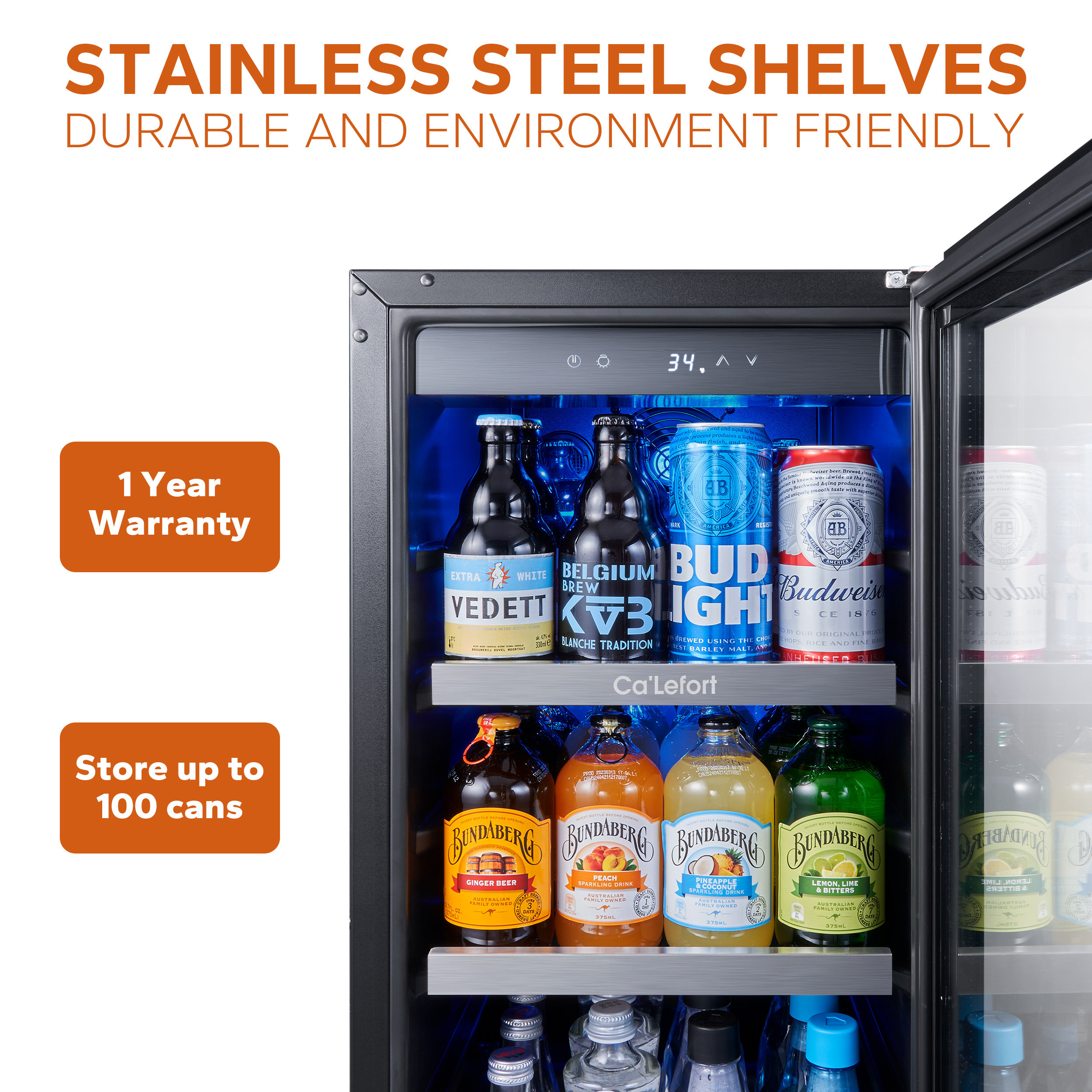 Ca'Lefort 15" 100 Cans Beverage Refrigerator Built-In Soda Beer Drink ...