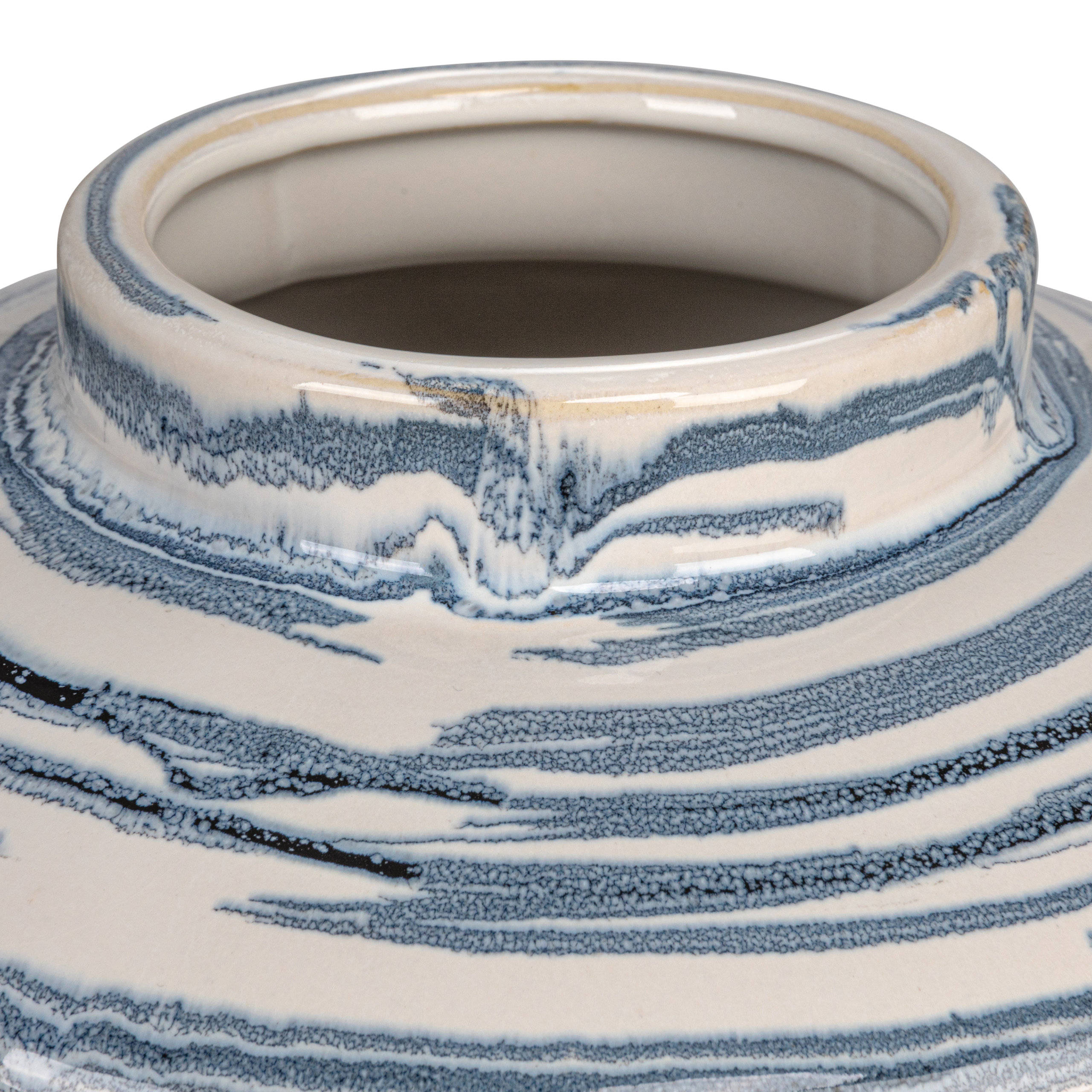 Tall Stoneware Striped Ginger Jar With Reactive Glaze, Blue and White ...