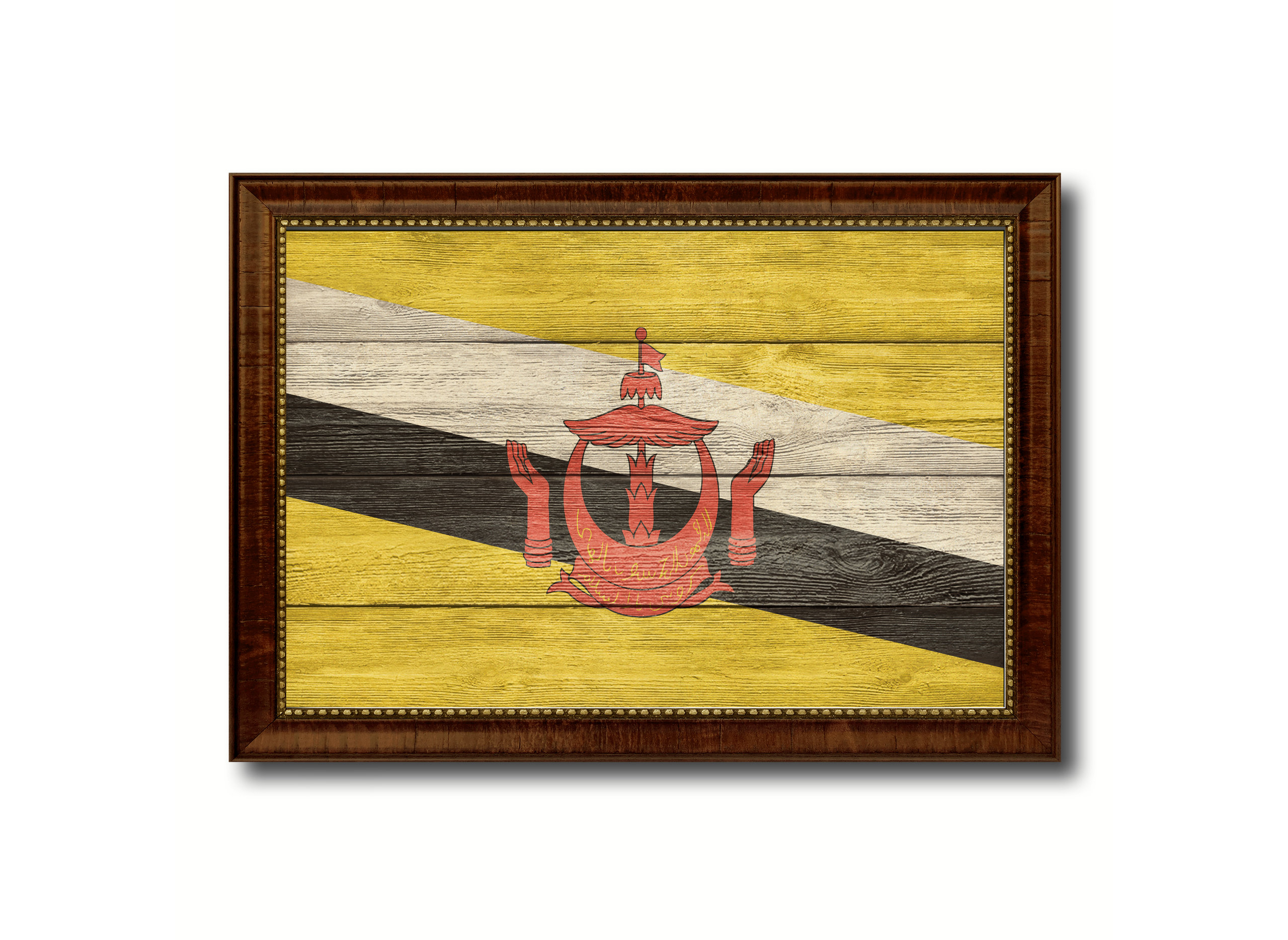 Brunei Darussalam Country Textured Flag Print With Brown Gold Frame, 23 ...